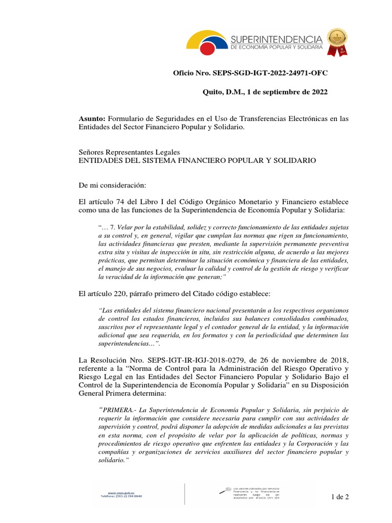 SEPS-SGD-IGT-2022-24971-OFC - Oficio Canales Electrónicos | PDF | Economias