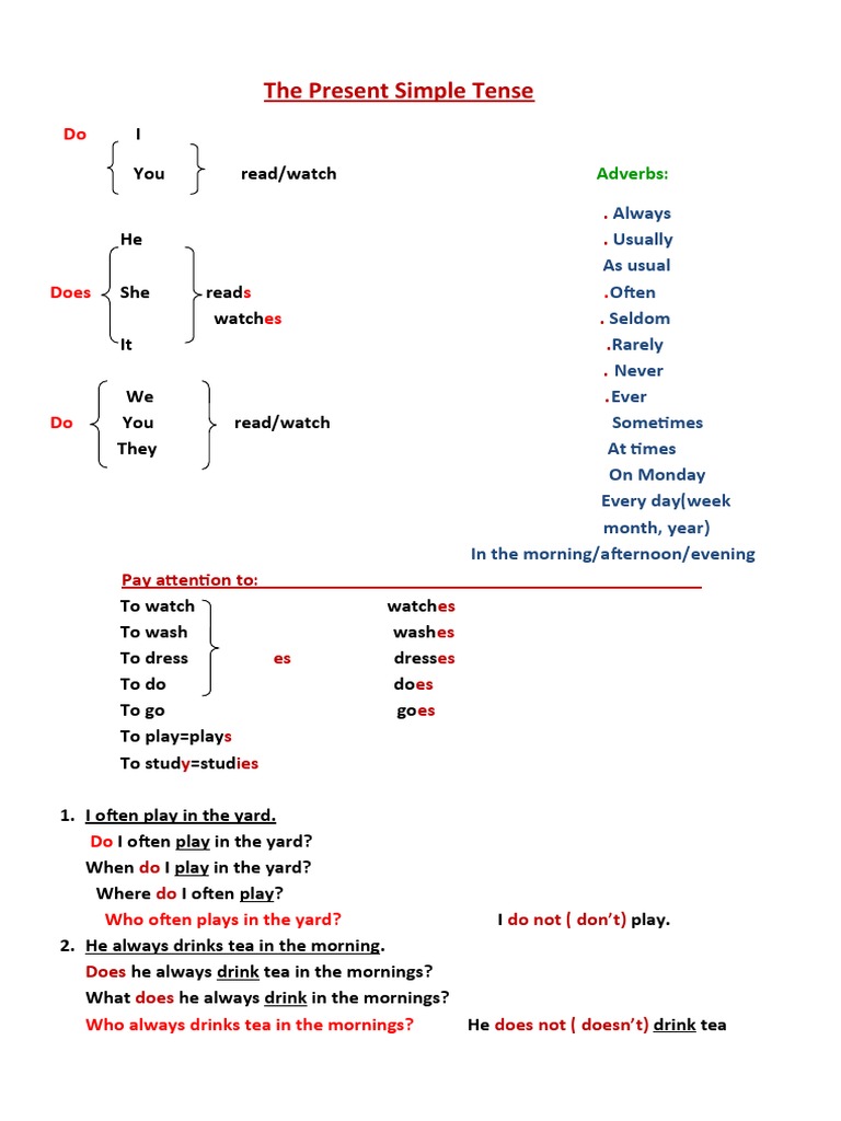 The Present Simple Tense(scheme) | PDF