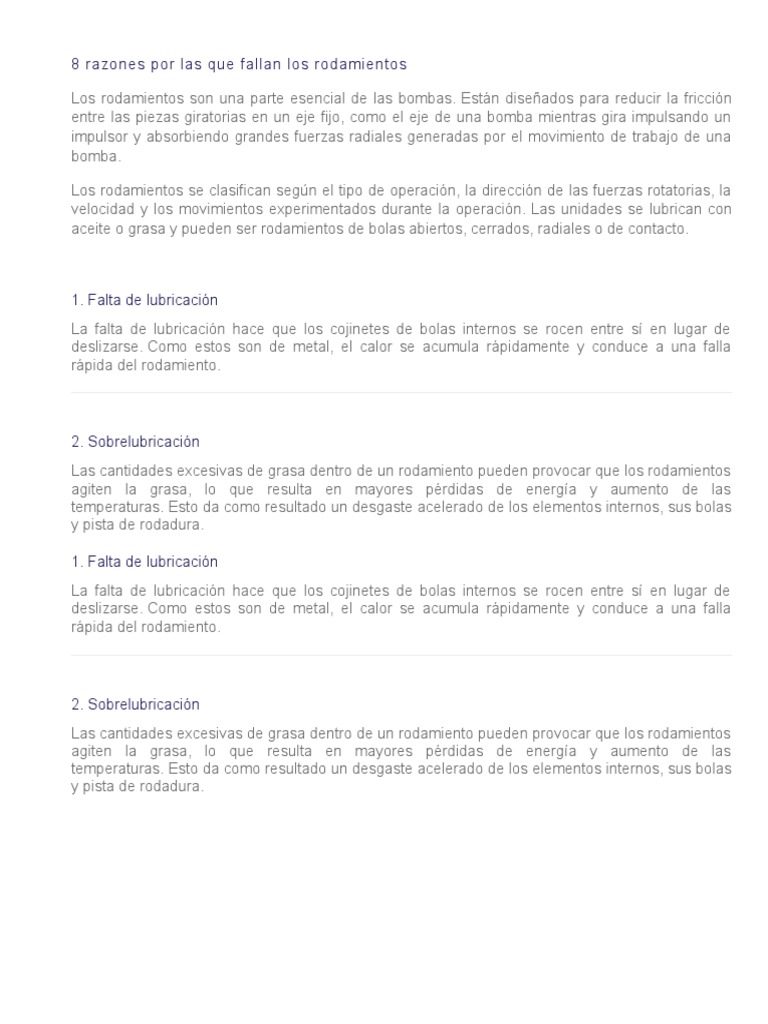 8 Razones Por Las Que Fallan Los Rodamientos en Bombas | PDF ...