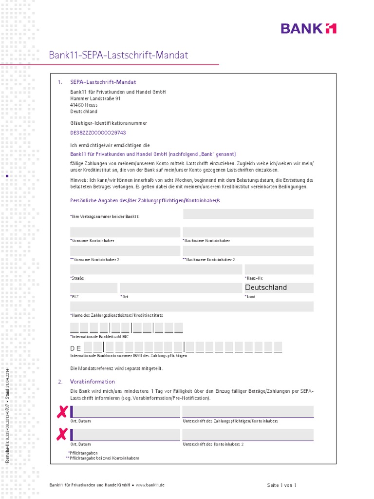 Sepa Lastschrift Mandat Bank11 | PDF