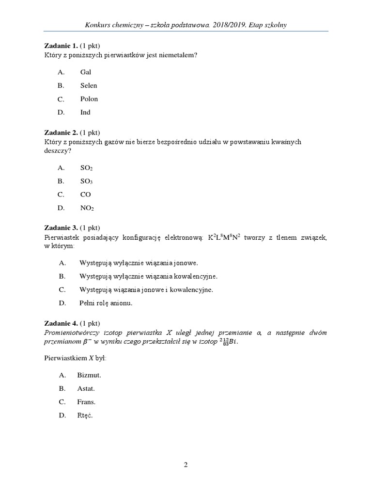 Arkusz - Chem - SP - SZK 1819 | PDF