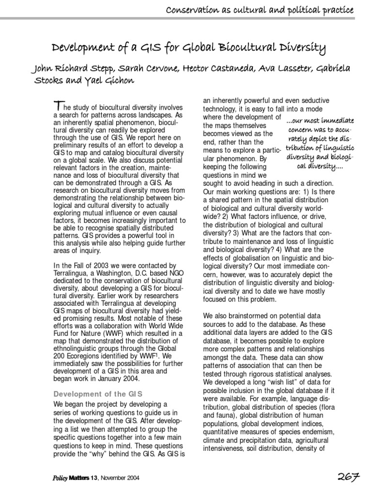 Mapping Global Biocultural Diversity: Developing a GIS to Explore Relationships Between ...