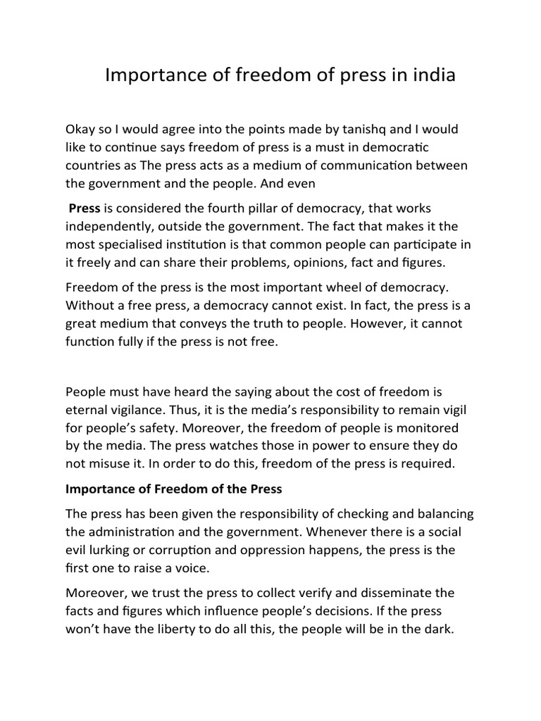 Importance of Freedom of Press in India | PDF | Freedom Of The Press ...