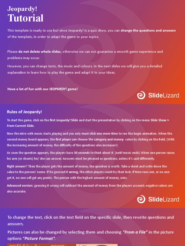 Jeopardy Template by SlideLizard | PDF