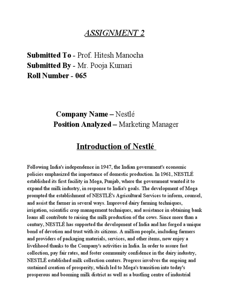 Nestlé Marketing Manager Analysis | PDF | Nestlé | Employment