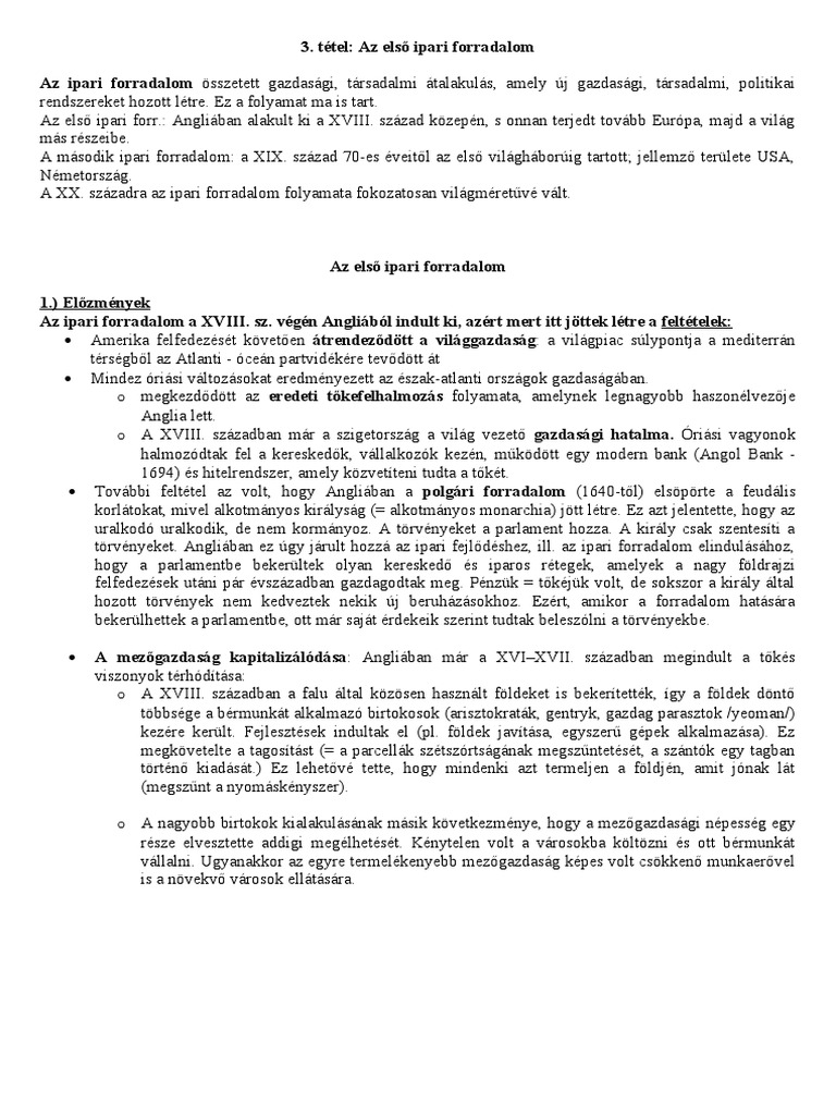 Tétel Az Első Ipari Forr. | PDF