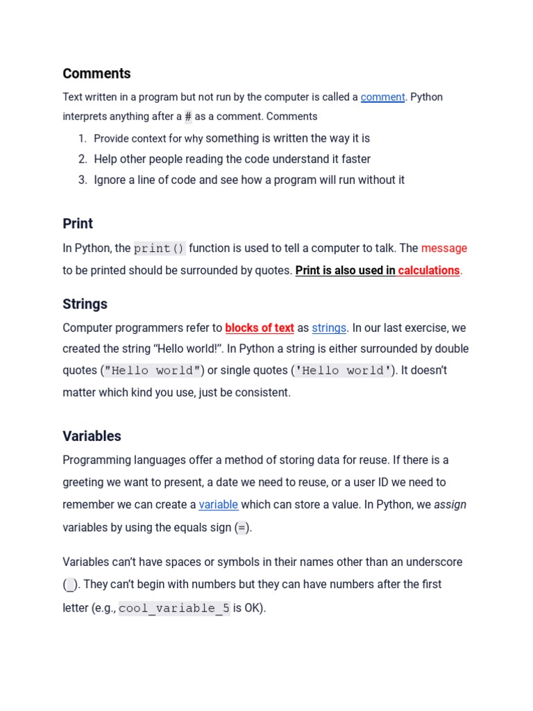 Python Beginner Notes | PDF | Numbers | Variable (Computer Science) Python Beginner Notes | PDF | Numbers | Variable (Computer Science)