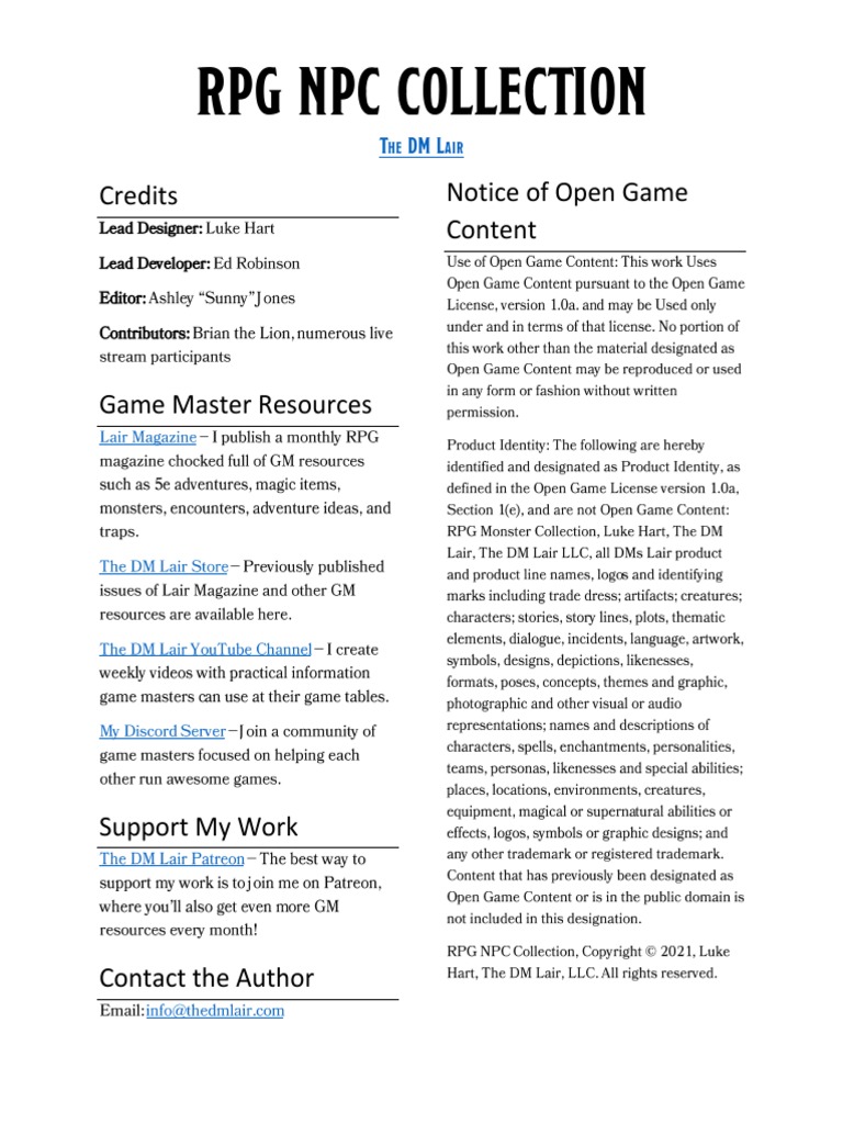 DD NPC Collection The DM Lair | PDF