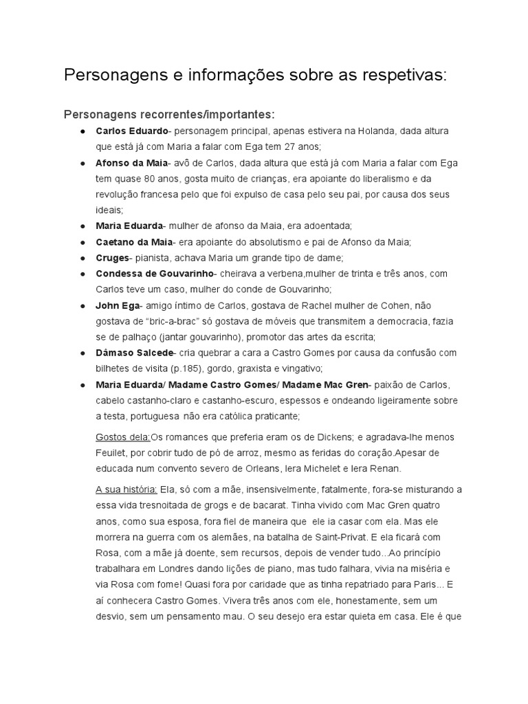Os Maias - Resumos e Apontamentos | PDF