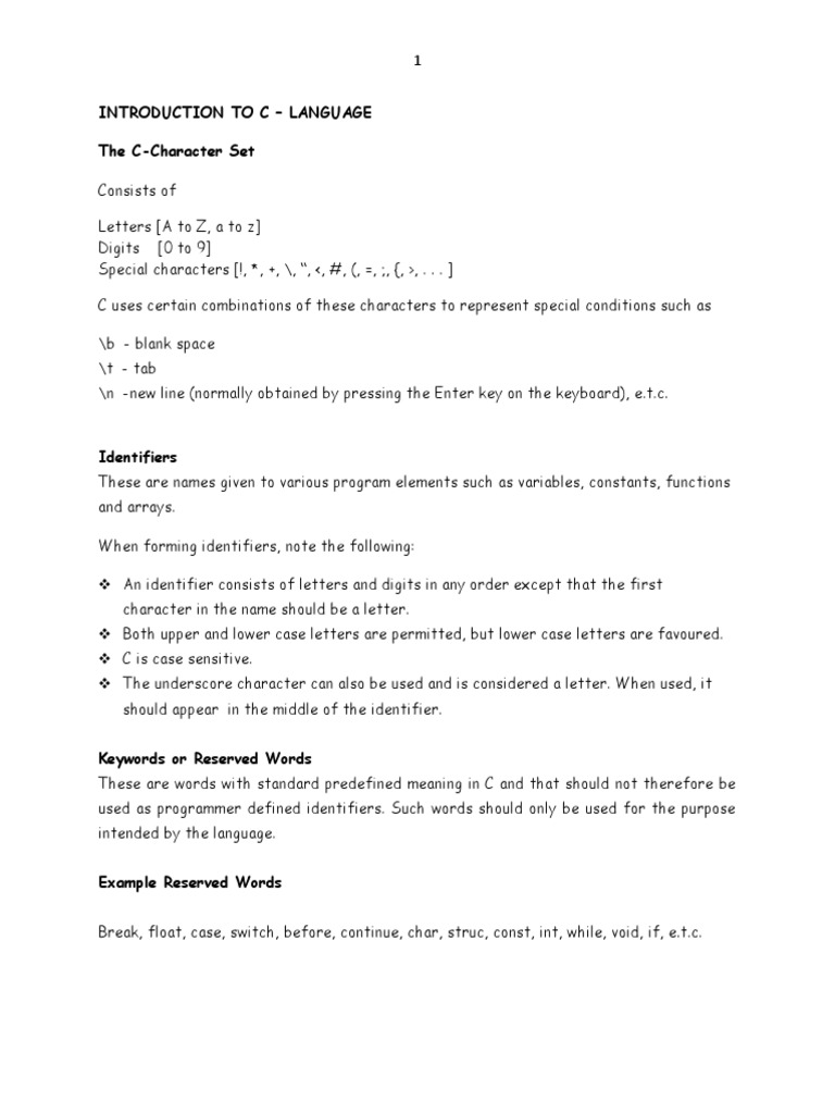 Topic 2 - Introduction To C | PDF | Reserved Word | Integer (Computer ...
