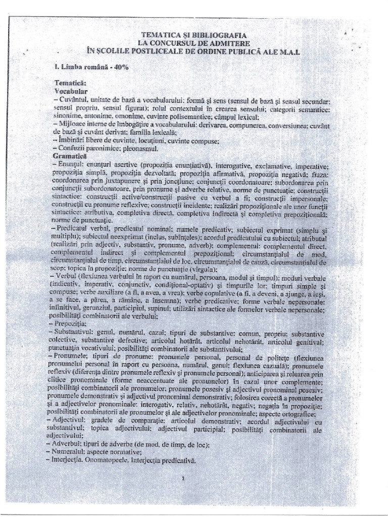 Tematica Si Bibliografia Concursului de Admitere | PDF