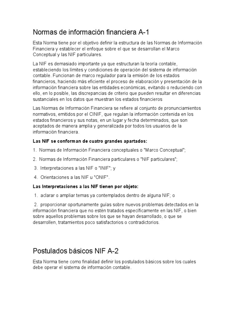 Normas y Postulados NIF A-1, A-2, A-4 | PDF | Estado financiero ...