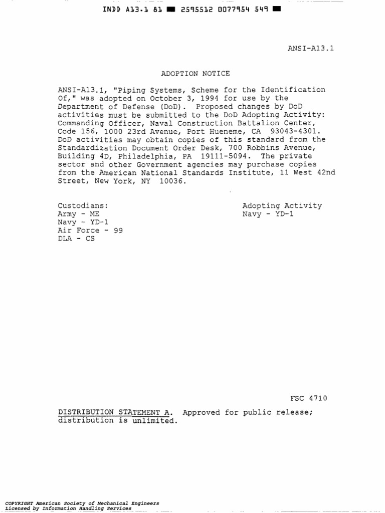 Ansi A13.1 1996 | PDF | Patent | Pipe (Fluid Conveyance)