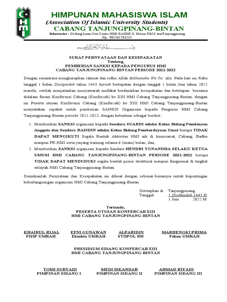 Sanksi HMI Tanjungpinang-Bintan | PDF