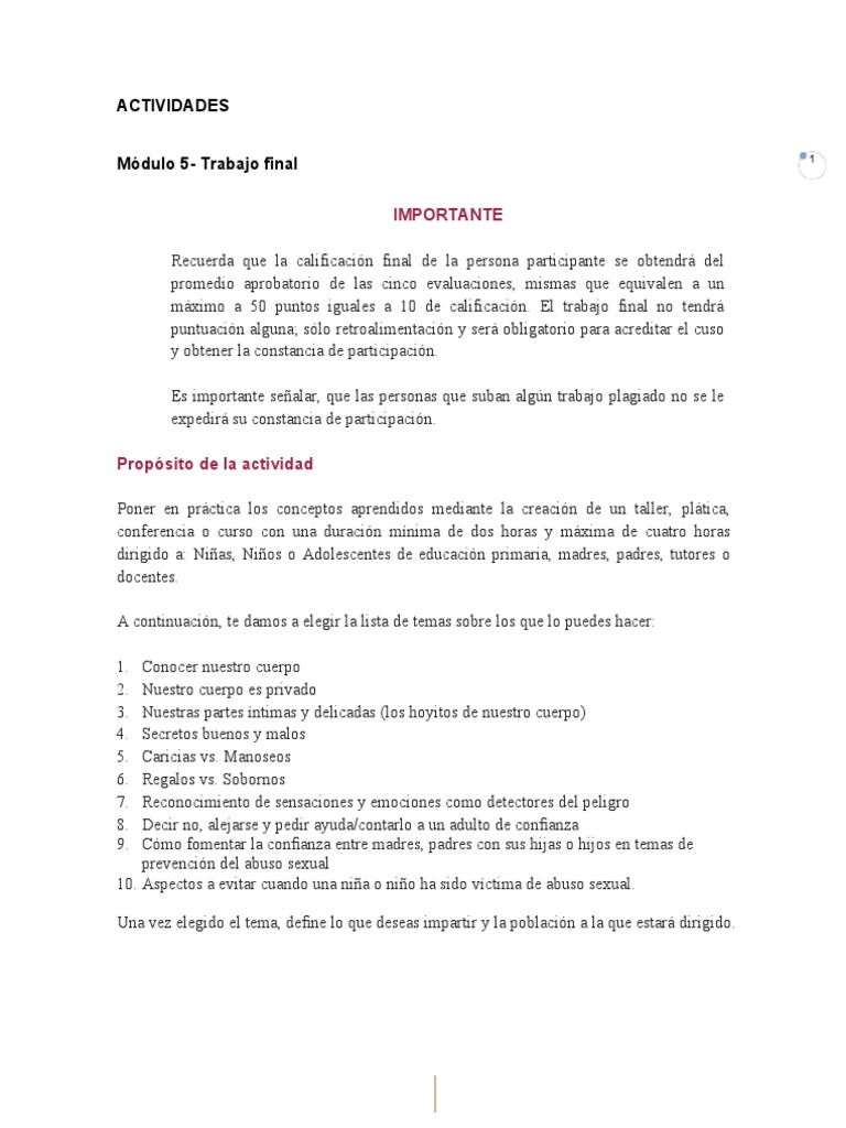 Actividad - Modulo 5. Trabajo Final (VF) | PDF