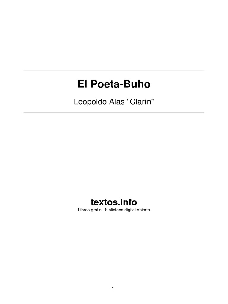 Leopoldo Alas Clarin - El Poeta-Buho | PDF