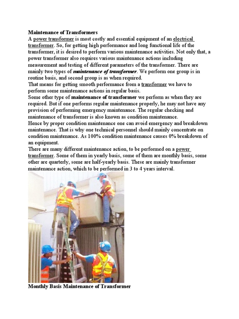 Maintenance of Transformers | PDF | Transformer | Insulator (Electricity)