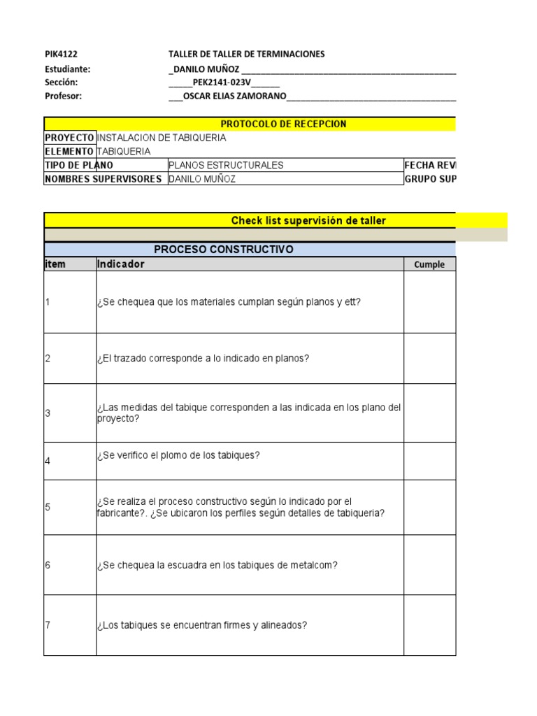 Checklist Tabiqueria | PDF | Equipo | Bienes manufacturados