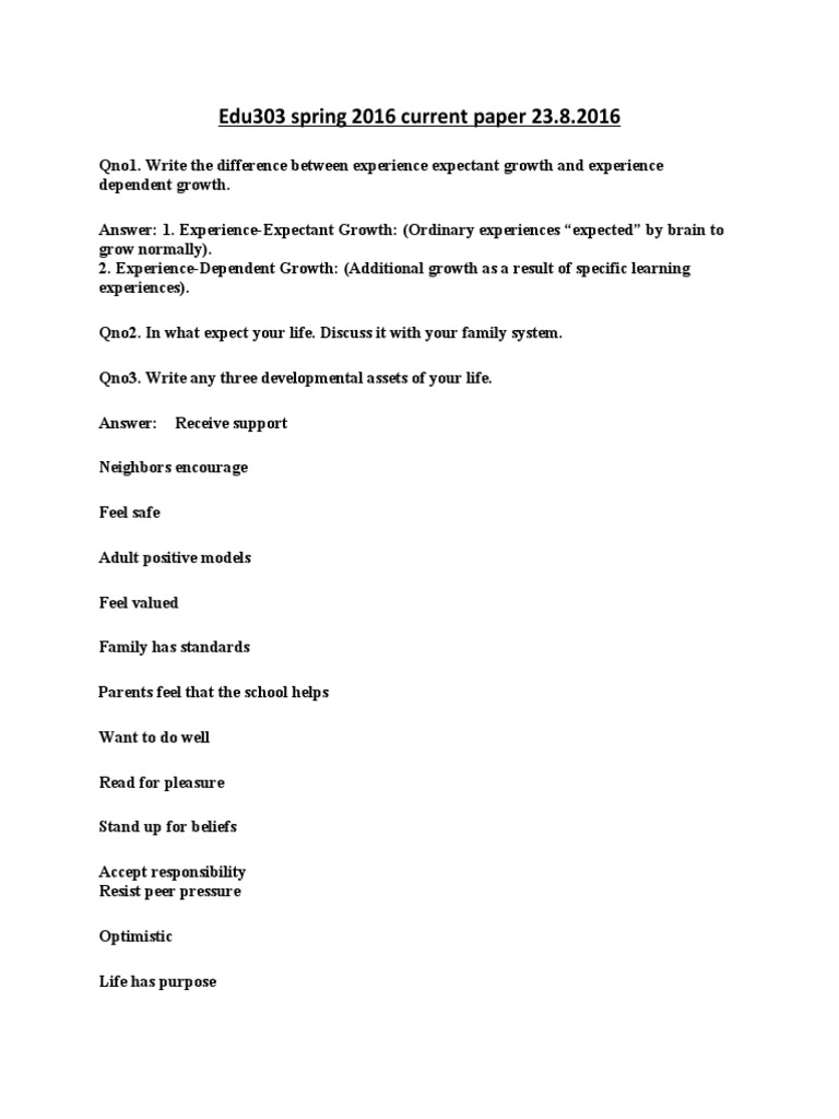 EDU303 Past Paper | PDF | Self-Improvement | Wellness