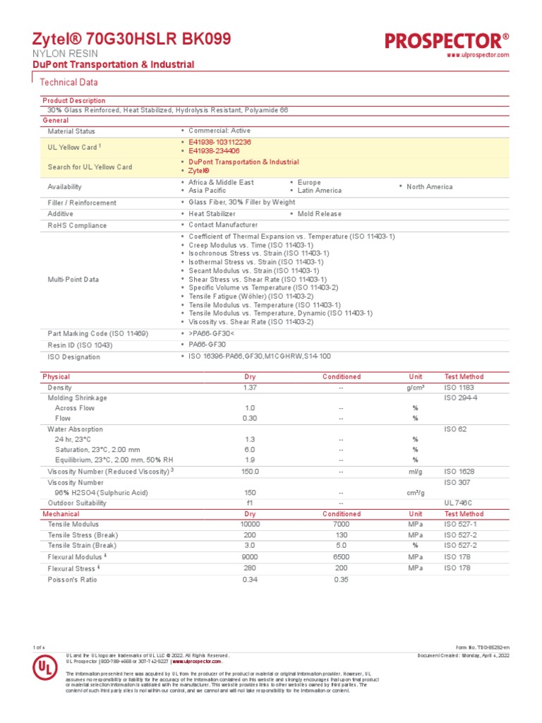 Zytel® 70G30HSLR BK099 | PDF | Young's Modulus | Building Engineering