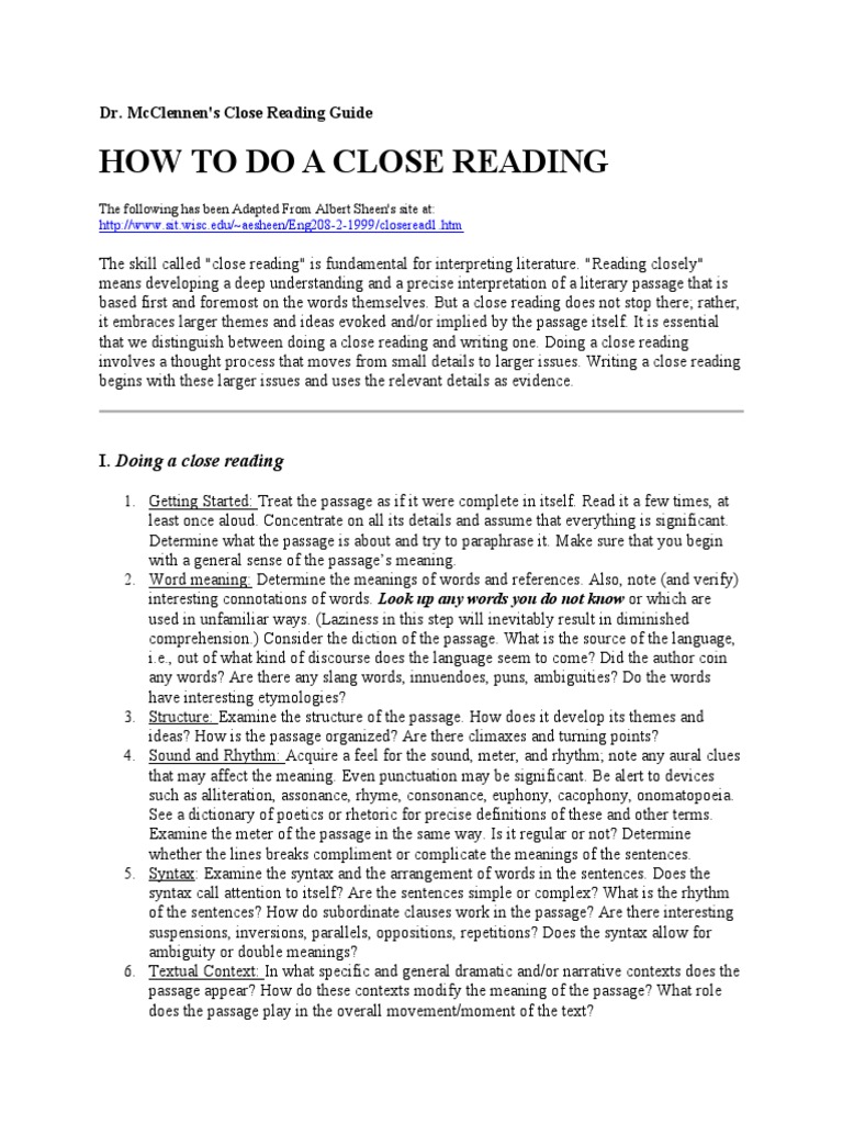 How To Do A Close Reading | PDF | Poetry | Cognition
