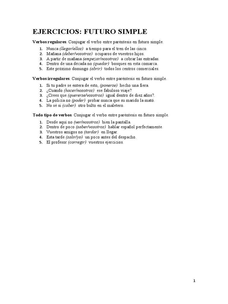 EJERCICIOS Futuro Simple | PDF