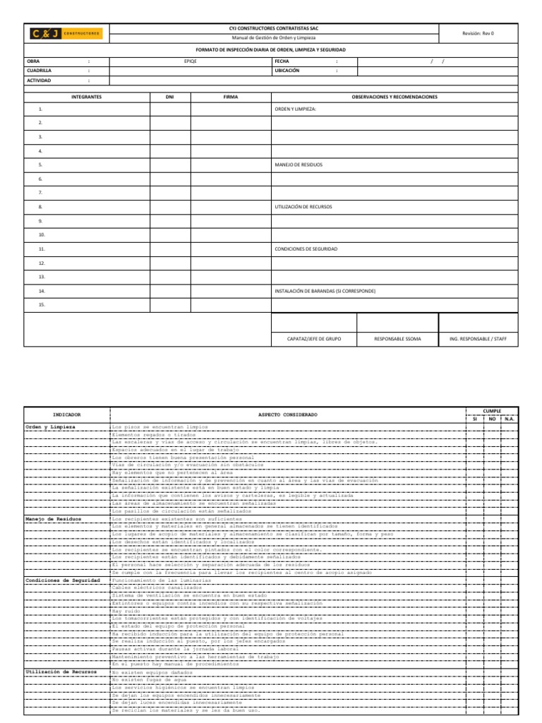 Formato de Inspeccion de Orden y Limpieza PDF | PDF | Residuos