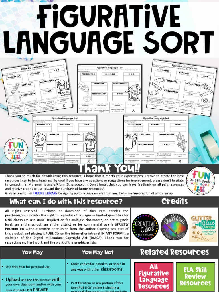 40 Figurative Language Examples Sort FINAL | PDF | Digital Millennium ...