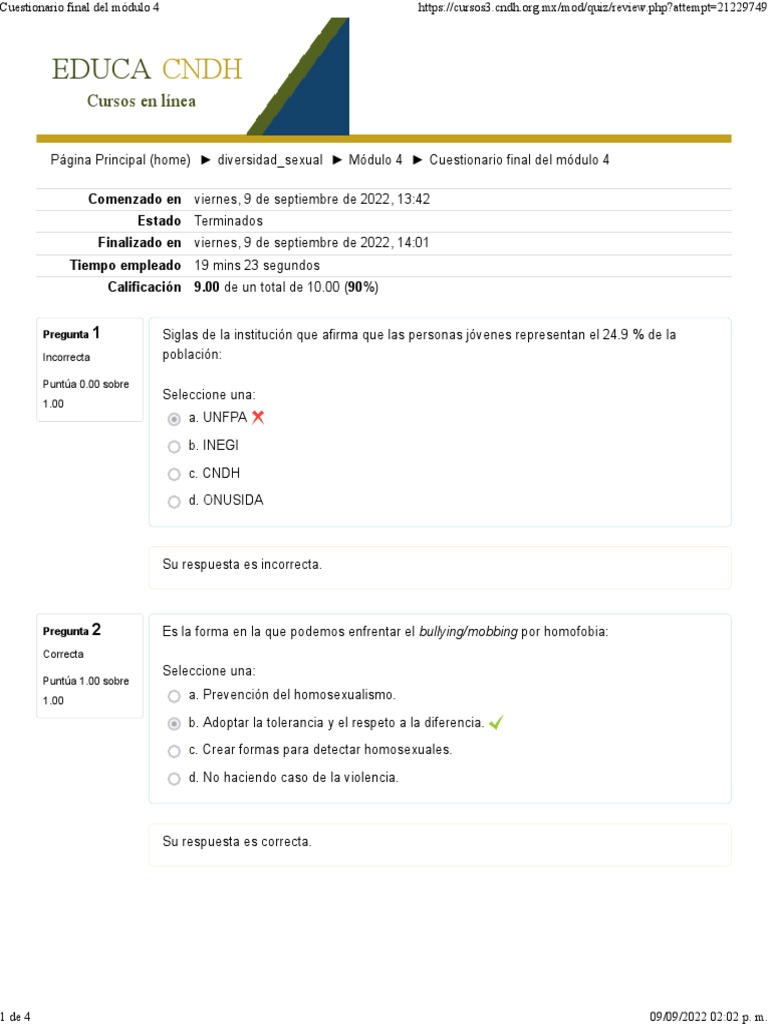 Cuestionario Final Módulo 4 CNDH | PDF | Sexismo | Discriminación
