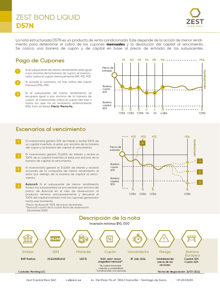 Zest Bond Liquid - Serie D57N | PDF | Cupón | Fondo de inversión