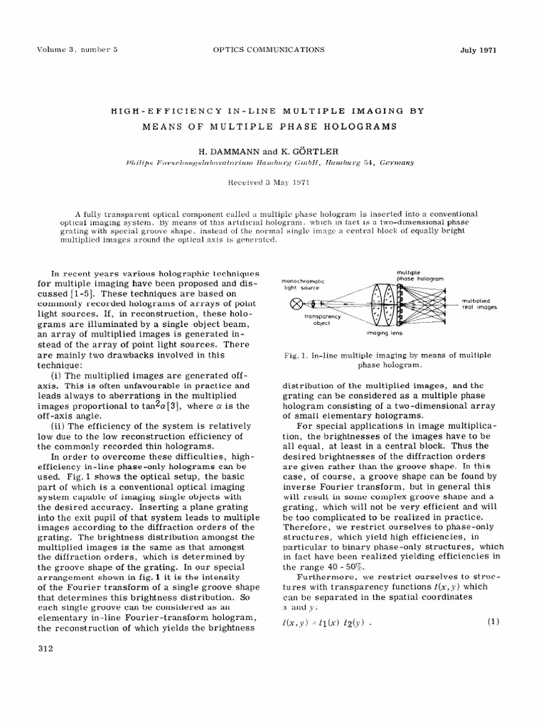 Original Paper of Dammann Opt Commun 1971 | PDF | Holography | Diffraction