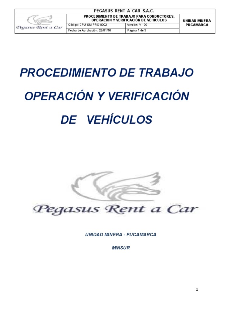 Procedimiento para la operación y verificación de vehículos de la ...