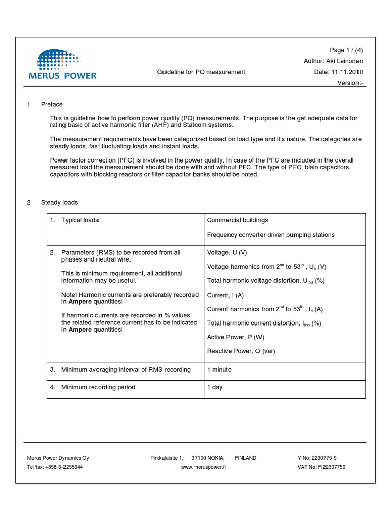 Instructions For PQ Measurements | PDF | Ac Power | Electronic Engineering