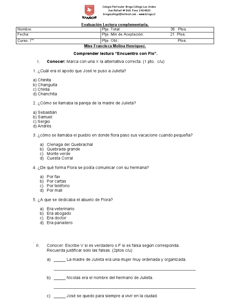 Prueba 7° Encuentro Con Flo | PDF