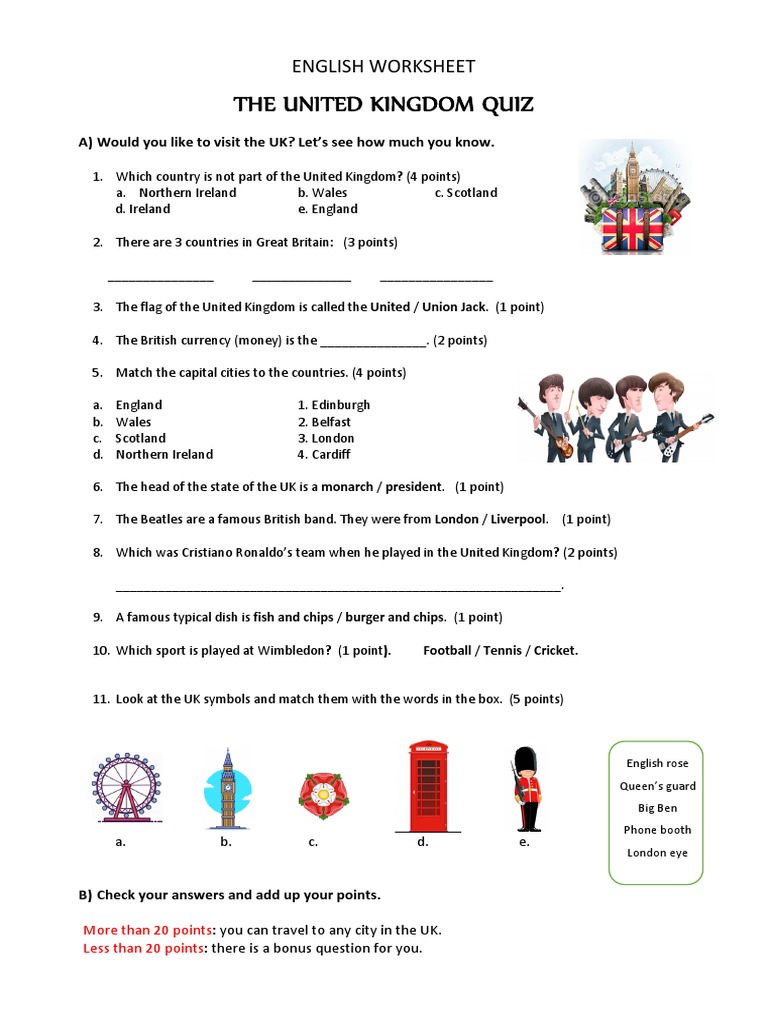 UK Quiz Worksheet for Students | PDF