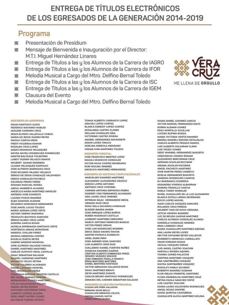 Entrega de Títulos 2014-2019 IAGRO, IFOR, ISC, IGEM | PDF