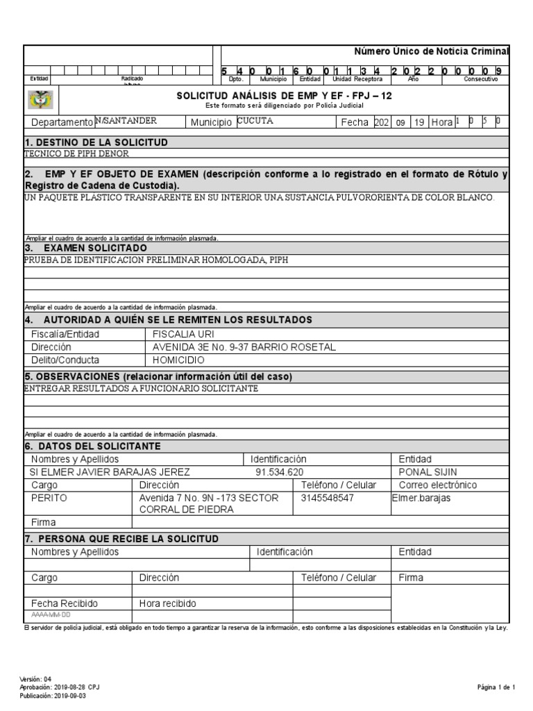 FPJ-12-Solicitud-de-Análisis-de-EMP-y-EF Piph | PDF | Ley Pública ...