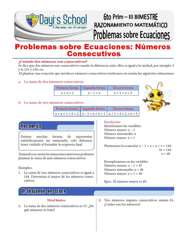 Problemas-con-Números-Consecutivos-Raz. Matemático-6to Prim | PDF ...