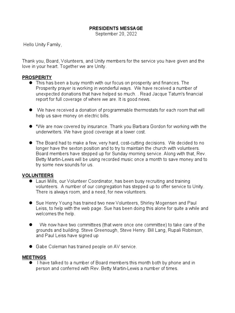 September 20th 2022 Presidents Message | PDF