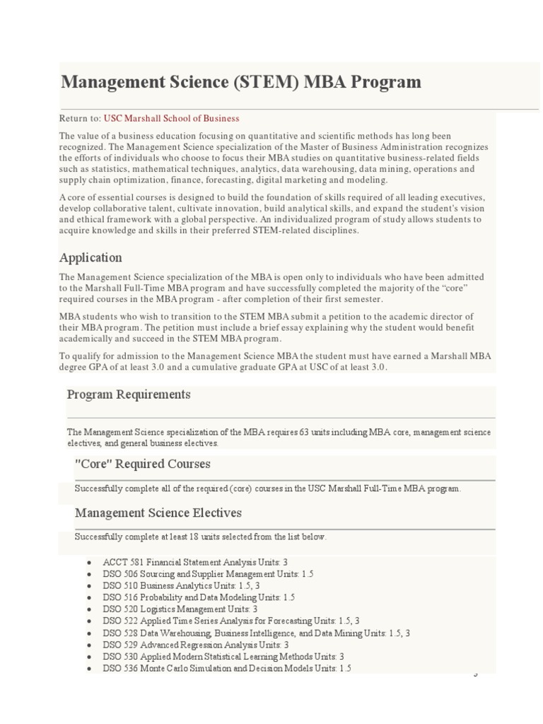 MBA STEM Management Science Specialization | PDF | Master Of Business ...