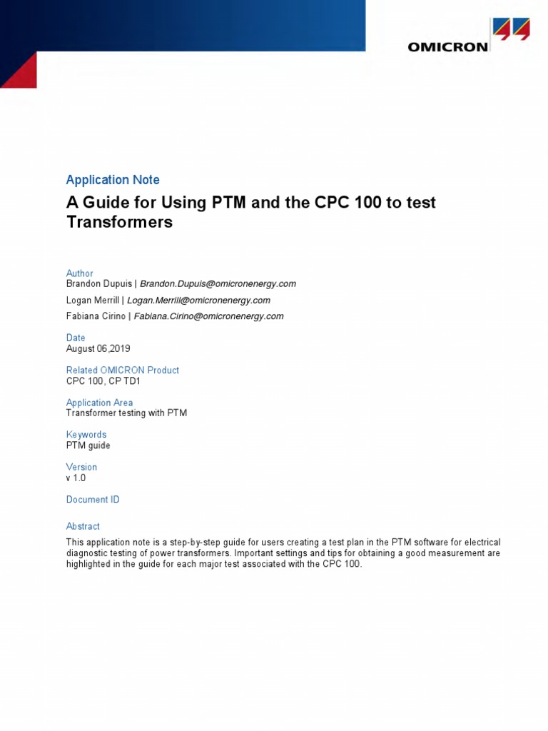 A Guide For Using PTM and The CPC 100 To Test Transformers | PDF ...