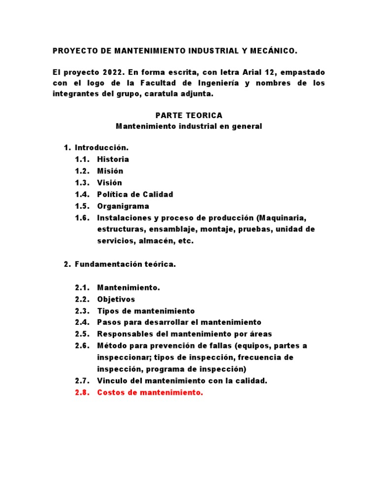 Proyecto de Mantenimiento Industrial y Mecánico | PDF