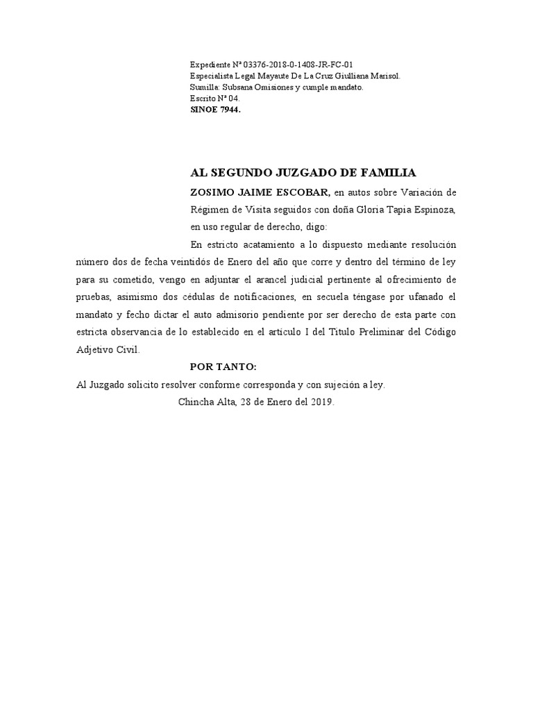 Zosimo Jaime Escobar - Variacion Regimen Visita. | PDF | Derecho