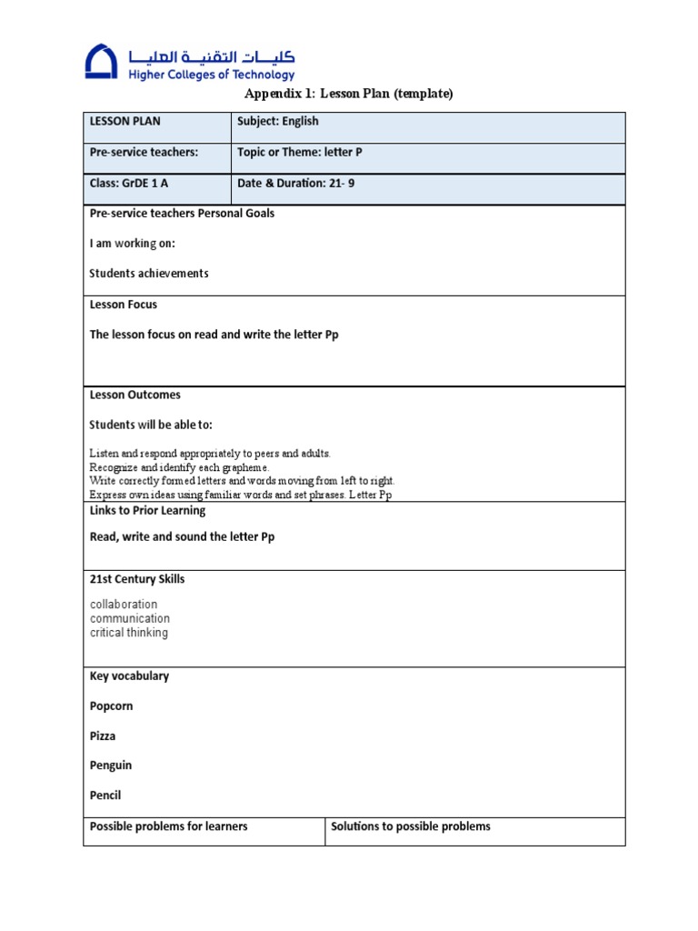 Letter P Grade 1 | PDF | Lesson Plan | Teachers