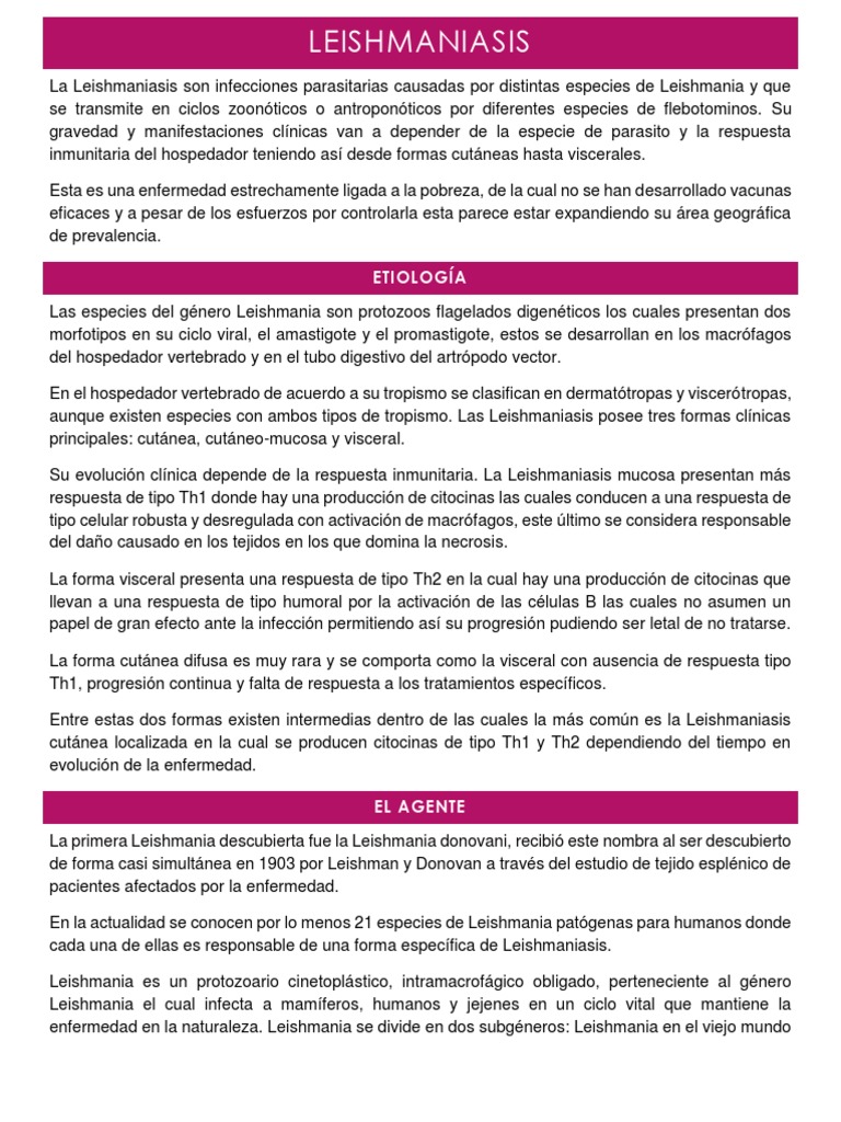 Leishmaniasis: Tipos y Epidemiología | PDF | Leishmania | Causas de la ...