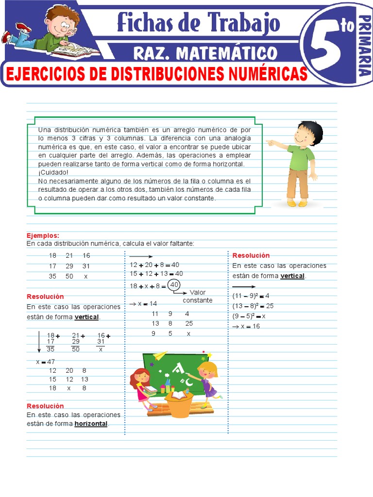 Ejercicios de Distribuciones Numéricas para Quinto Grado de Primaria | PDF