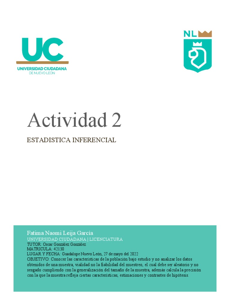 Act 2einf | PDF | Muestreo (Estadísticas) | Media