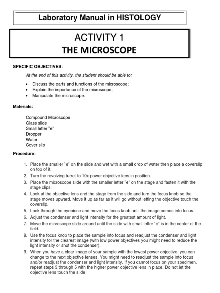 Histology Manual | PDF | Microscope | Laboratory Techniques