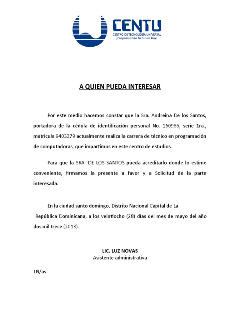 Formatos de Certificación.-A Quien Pueda Interesar | PDF