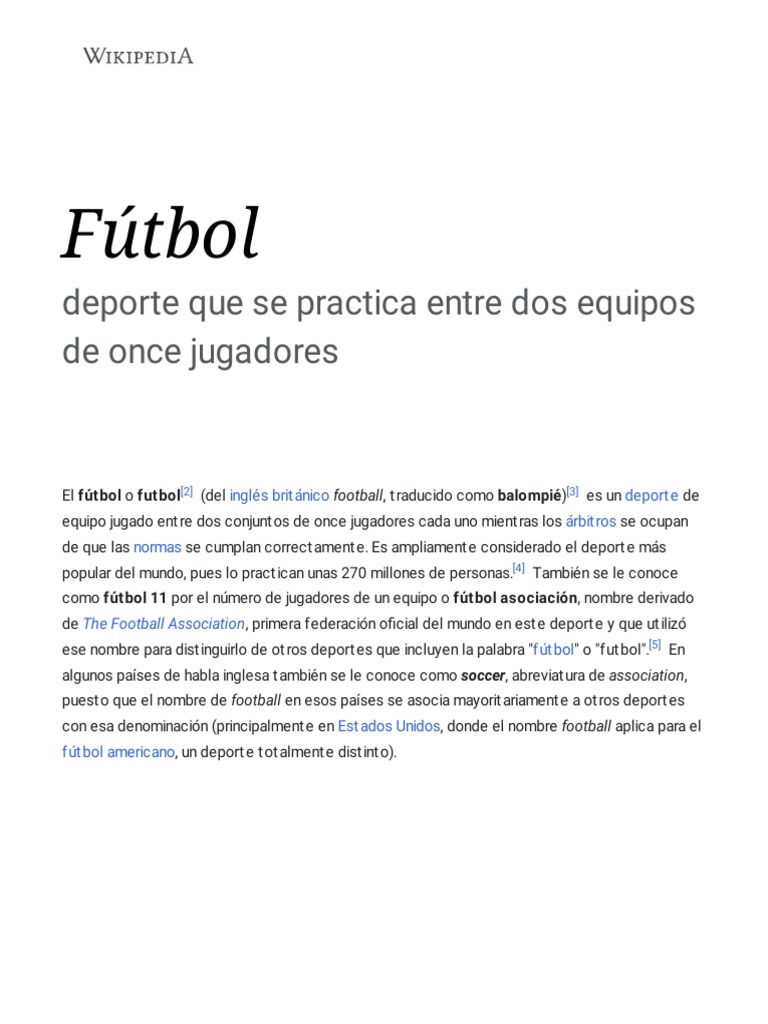 Fútbol - Wikipedia, La Enciclopedia Libre | PDF | Asociación de Futbol ...